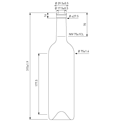 Bouteille à vin Bordelaise cétie 17.5mm 75 cl blanc Europe 70mm