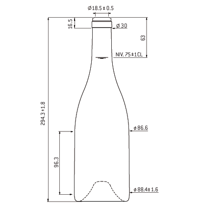 Bouteille à vin Bourgogne cétie 75 cl chêne Séduction 63mm