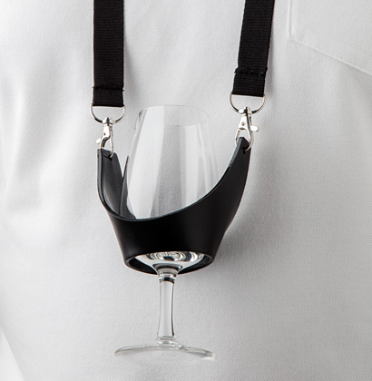 Support de verre en PVC noir avec tour de cou noir, fixation mousqueton