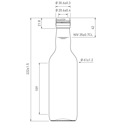 Spirit bottle round DV 31,5/H44 35cl white